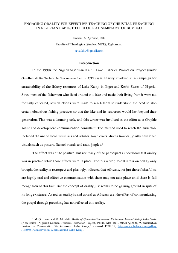 (PDF) ENGAGING ORALITY FOR EFFECTIVE TEACHING OF CHRISTIAN PREACHING IN ...