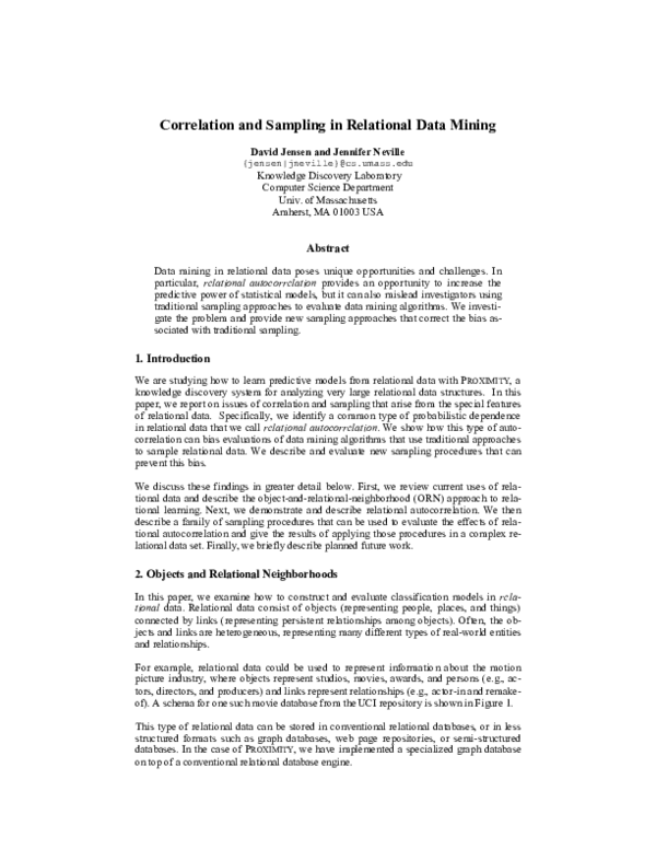 Pdf Correlation And Sampling In Relational Data Mining