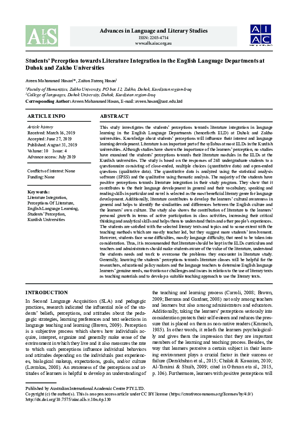 (PDF) Students’ Perception towards Literature Integration in the ...