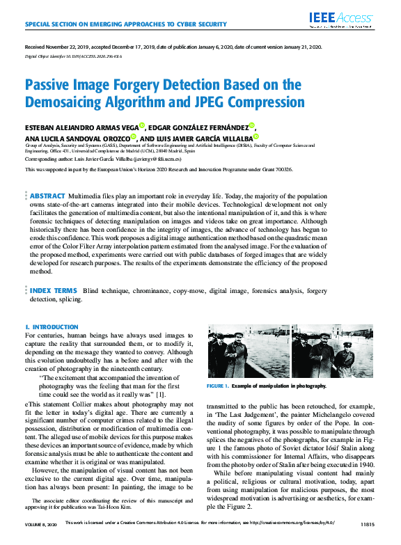(PDF) Passive Image Forgery Detection Based on the Demosaicing Algorithm and JPEG Compression