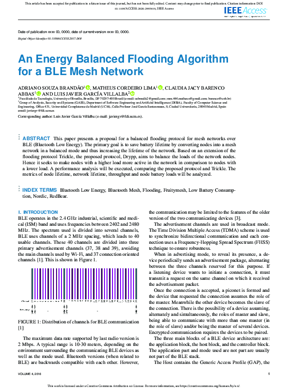 (PDF) An Energy Balanced Flooding Algorithm for a BLE Mesh Network
