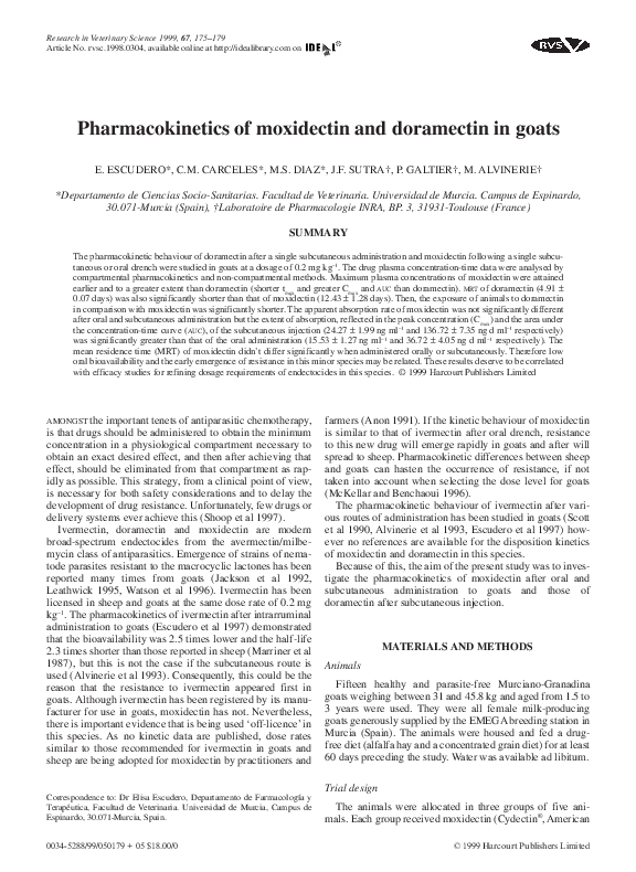 (PDF) Pharmacokinetics of moxidectin and doramectin in goats