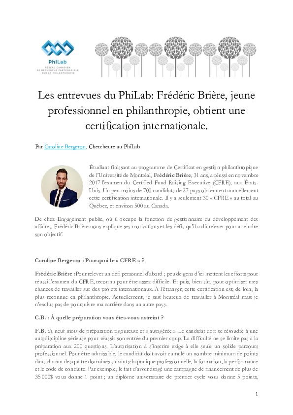 (PDF) Les entrevues du PhiLab: Frédéric Brière, jeune professionnel en ...