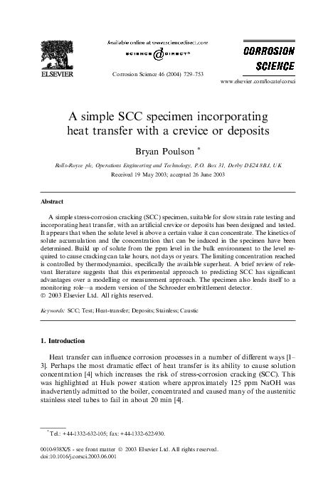 (PDF) A simple SCC specimen incorporating heat transfer with a crevice ...