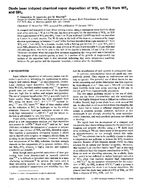 (PDF) Diode laser induced chemical vapor deposition of WSix on TiN from ...