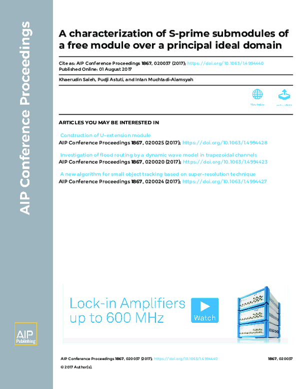 (PDF) A characterization of S-prime submodules of a free module over a principal ideal domain