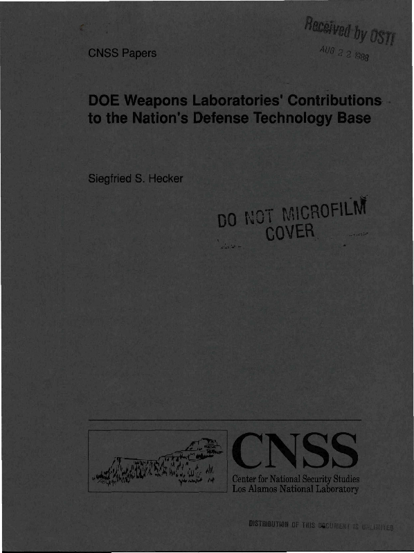 (PDF) DOE weapons laboratories' contributions to the nation's defense ...