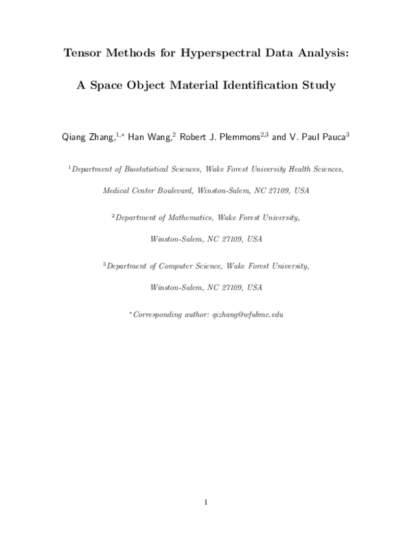 (PDF) Tensor methods for hyperspectral data analysis: a space object material identification study