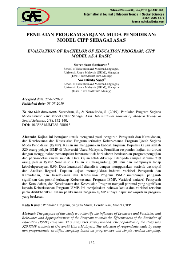 (PDF) Evaluation of Bachelor of Education Program: Cipp Model as a Basic