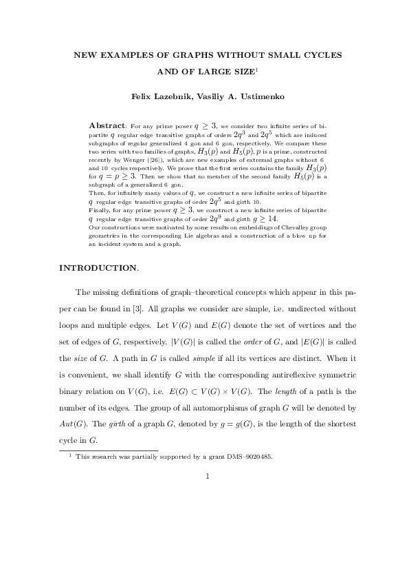 (PDF) New Examples of Graphs without Small Cycles and of Large Size
