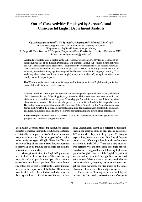 (PDF) Out-of-Class Activities Employed by Successful and Unsuccessful ...