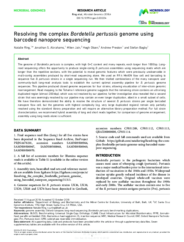 (PDF) Resolving the complex Bordetella pertussis genome using barcoded ...