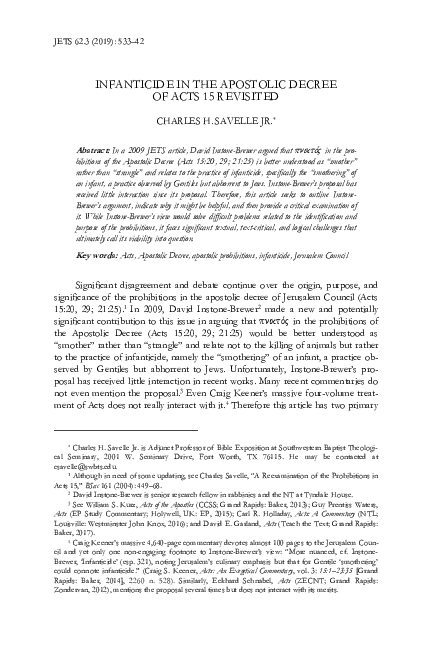 (PDF) Infanticide in the Apostolic Decree of Acts 15 Revisited ...