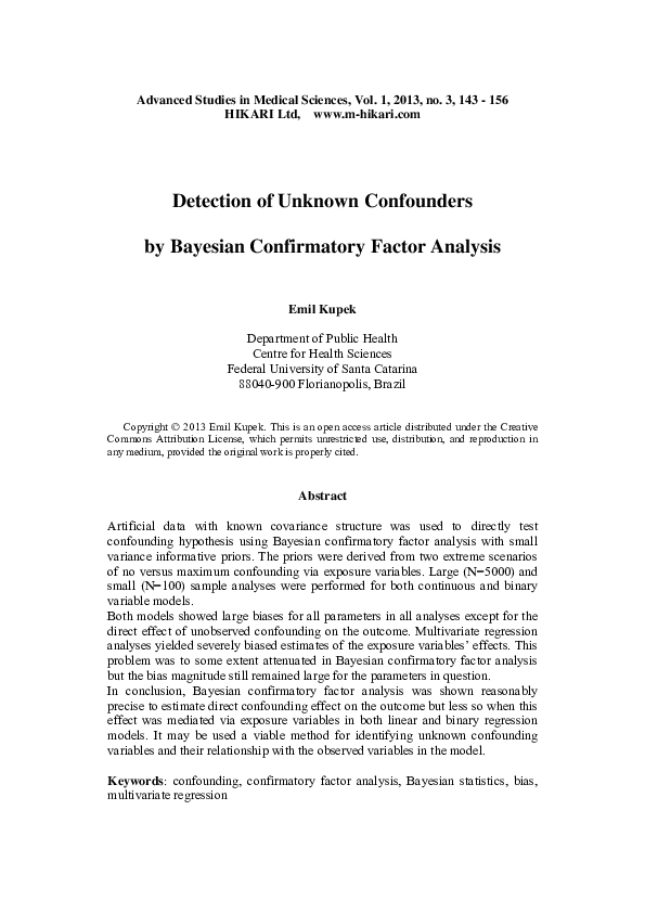 (PDF) Detection of unknown confounders by Bayesian confirmatory factor analysis