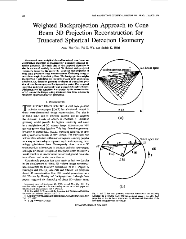 Pdf Weighted Backprojection Approach To Cone Beam 3d Projection Reconstruction For Truncated