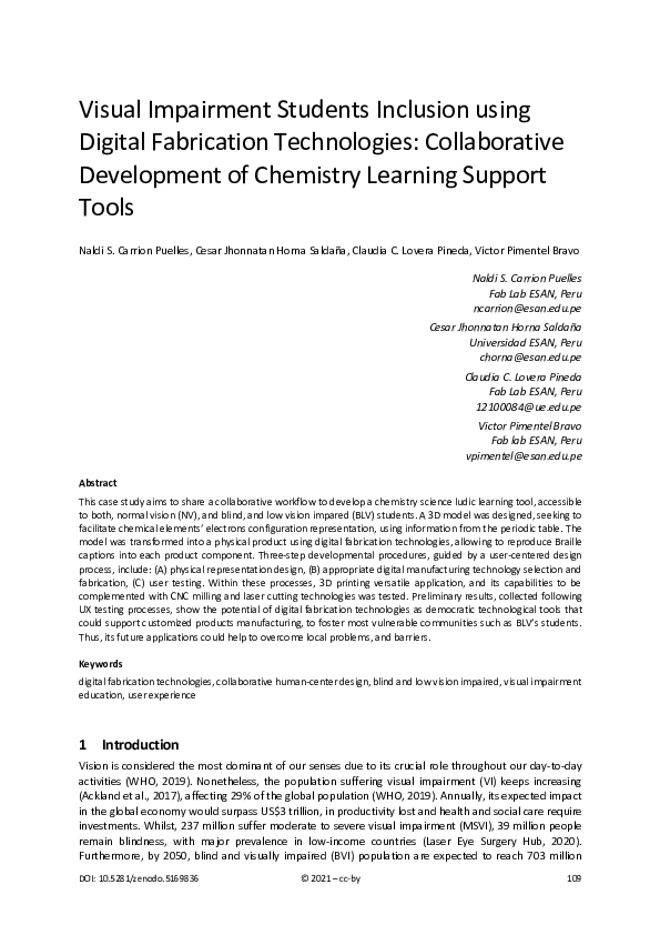 (PDF) Visual Impairment Students Inclusion using Digital Fabrication ...