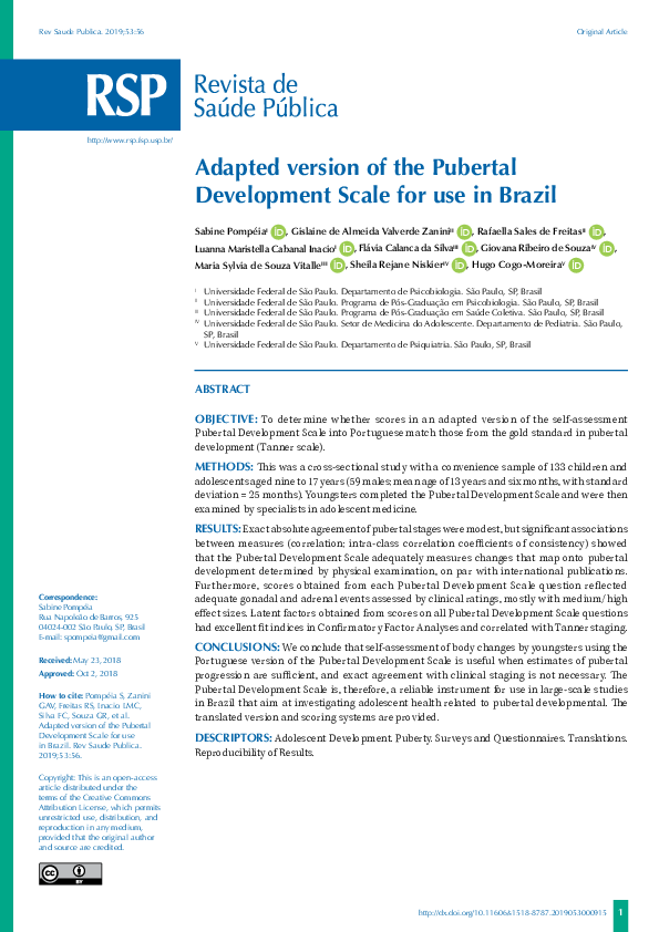 (PDF) Adapted version of the Pubertal Development Scale for use in Brazil