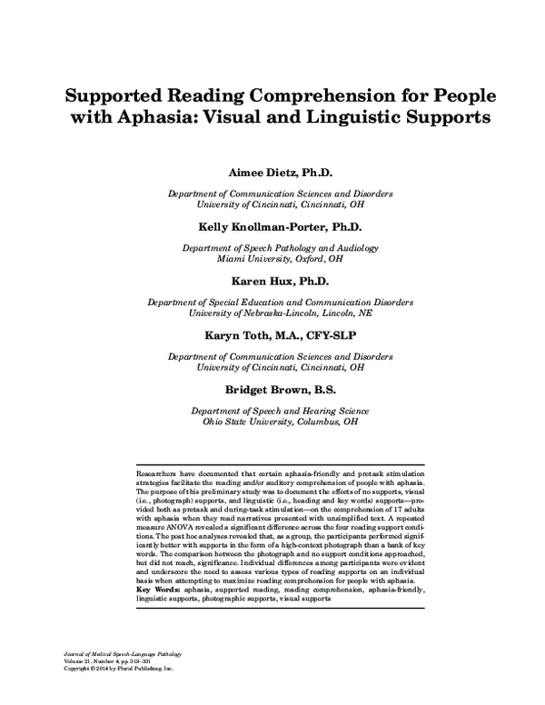 (PDF) Supported Reading Comprehension for People with Aphasia: Visual ...