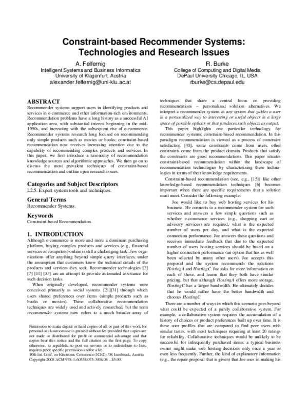(PDF) Constraint-based recommender systems