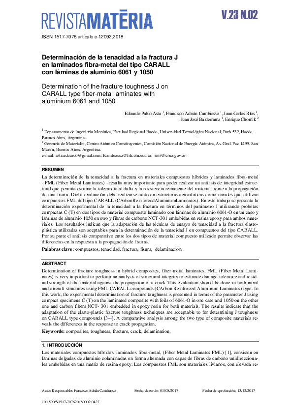 (PDF) Determinación de la tenacidad a la fractura J en laminados fibra ...