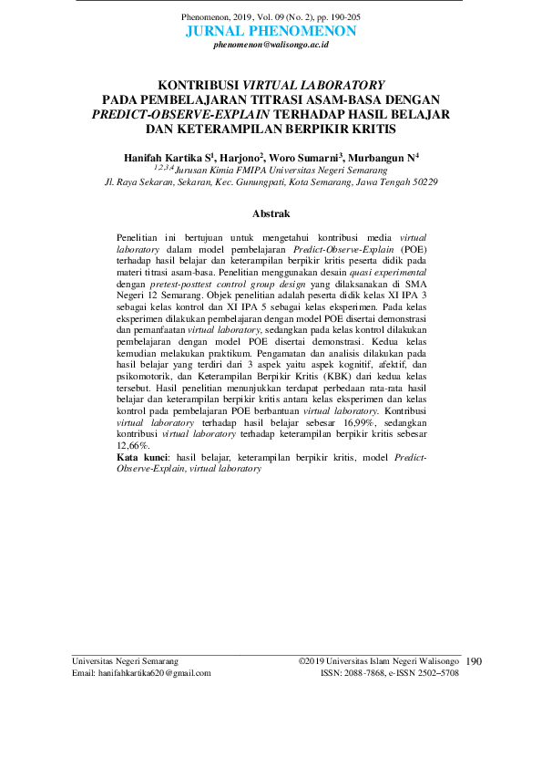 (PDF) Kontribusi Virtual Laboratory Pada Pembelajaran Titrasi Asam-Basa Dengan Predict-Observe ...