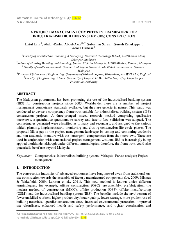 (PDF) A Project Management Competency Framework for Industrialised ...