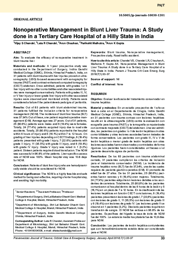 (PDF) Successful Nonoperative Management of the Most Severe Blunt Liver ...