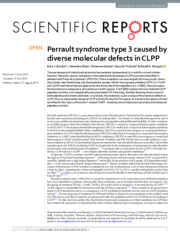 (PDF) Perrault syndrome type 3 caused by diverse molecular defects in CLPP