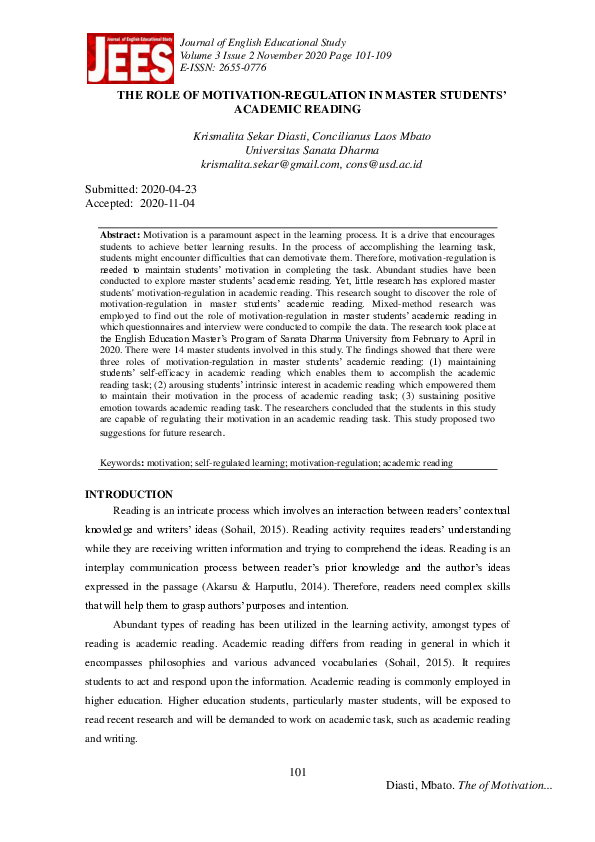 (PDF) The Role of Motivation-Regulation in Master Students’ Academic ...