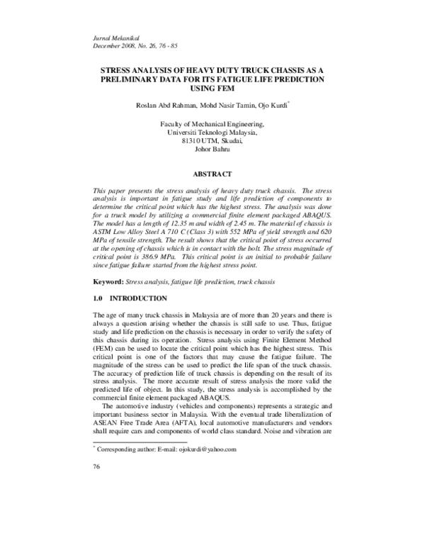 (PDF) Stress Analysis of Heavy Duty Truck Chassis as a Preliminary Data ...