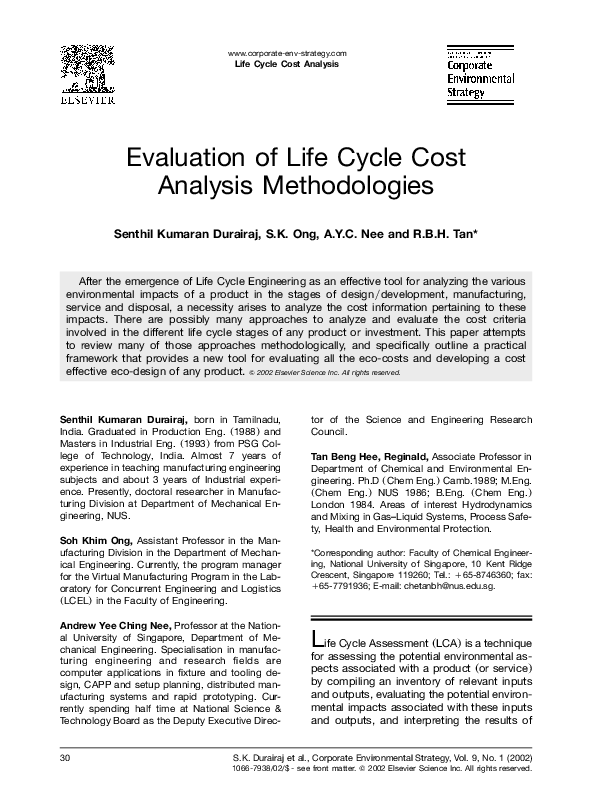 (PDF) Evaluation of life cycle cost analysis methodologies