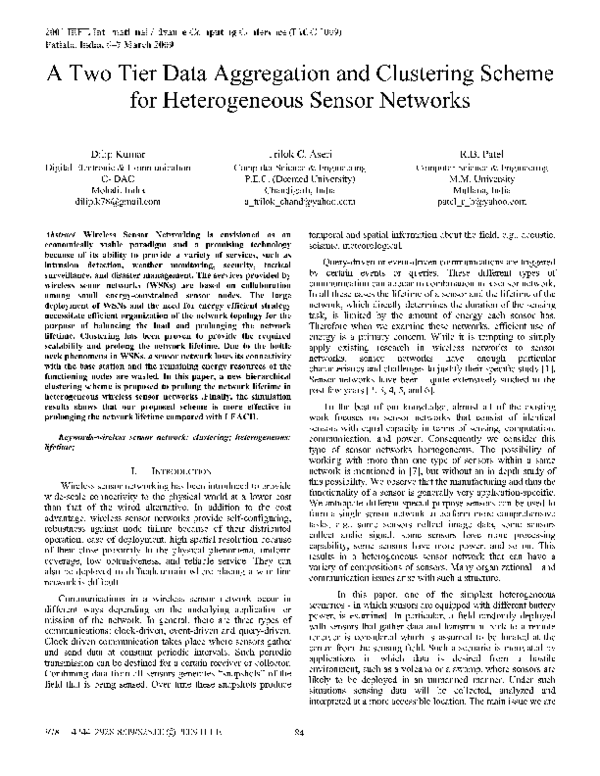 (PDF) A Two Tier Data Aggregation and Clustering Scheme for Heterogeneous Sensor Networks