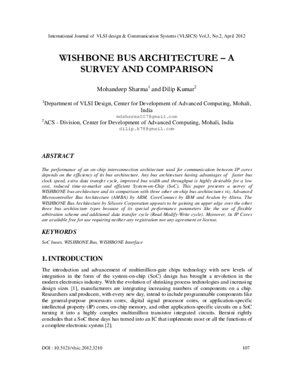 (PDF) Wishbone Bus Architecture - A Survey and Comparison