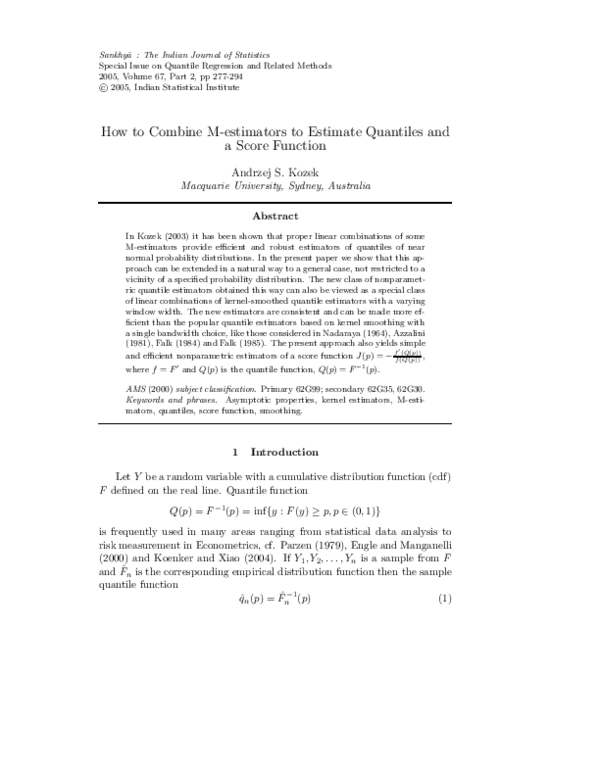 (PDF) How to combine M-estimators to estimate quantiles and a score function
