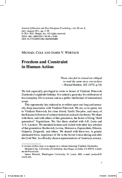 (PDF) Freedom and Constraint in Human Action