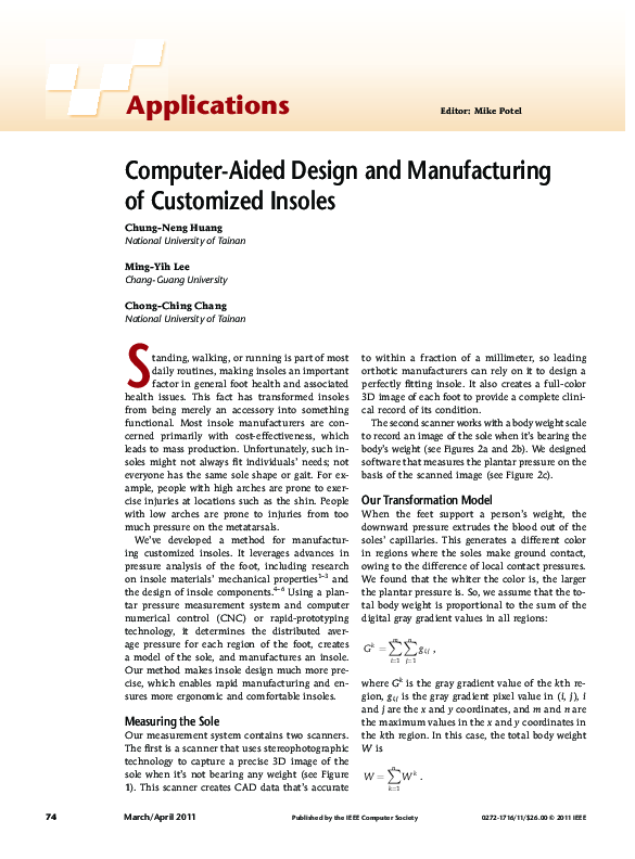 (PDF) Computer-Aided Design and Manufacturing of Customized Insoles
