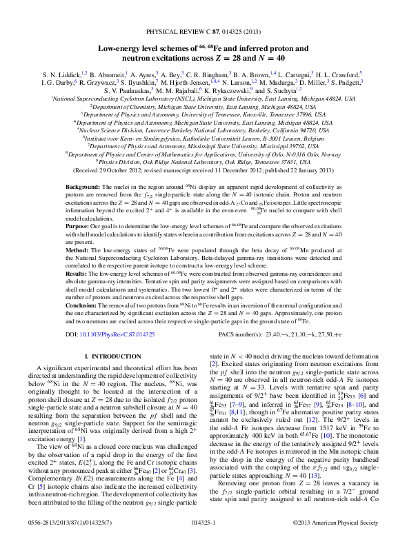 (PDF) Low-energy level schemes of 66 , 68 Fe and inferred proton and ...