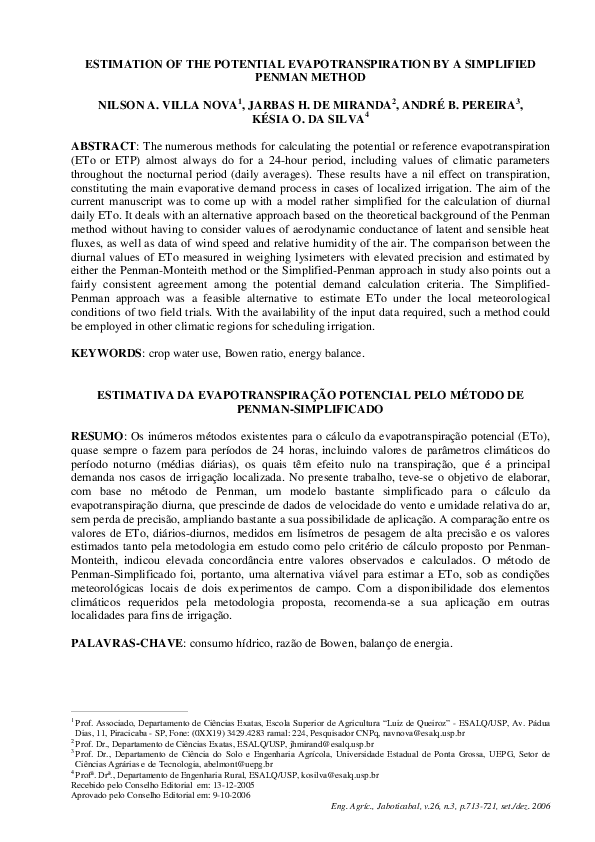 (PDF) Estimation of the potential evapotranspiration by a simplified ...