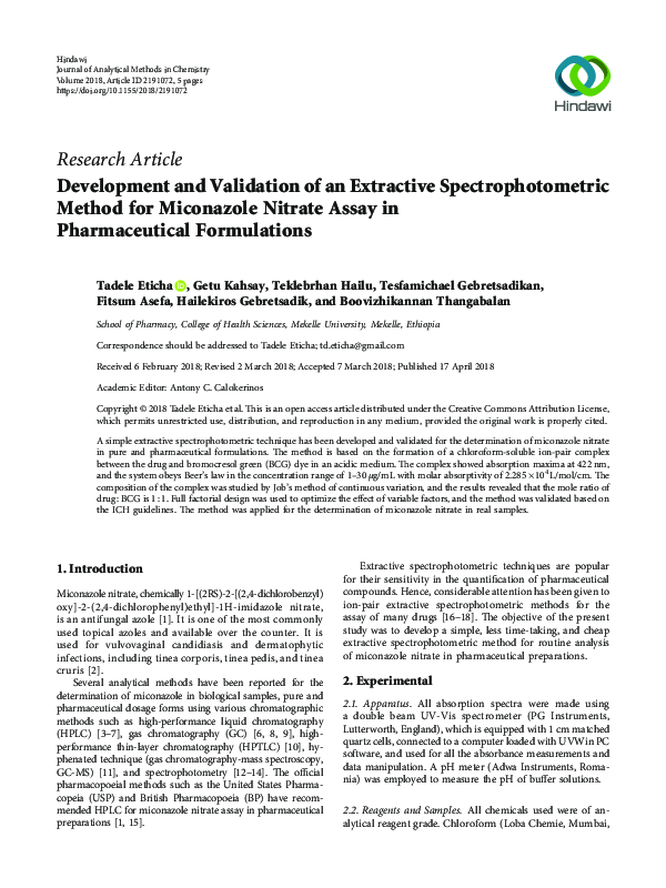 (PDF) Development and Validation of an Extractive Spectrophotometric Method for Miconazole ...