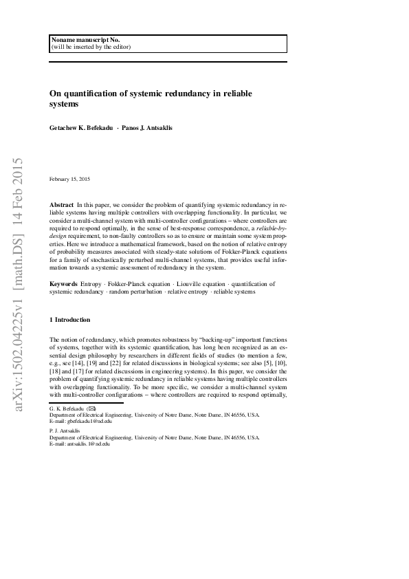 (PDF) On quantification of systemic redundancy in reliable systems