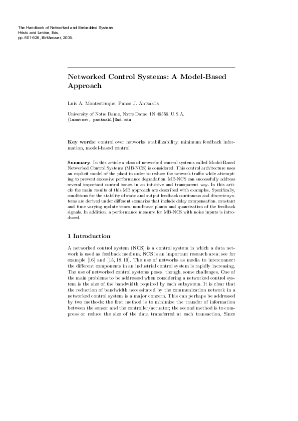 (PDF) Networked Control Systems: A Model-Based Approach
