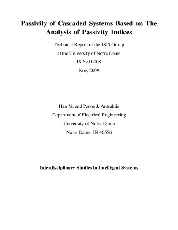 (PDF) Passivity of Cascaded Systems Based on The Analysis of Passivity Indices
