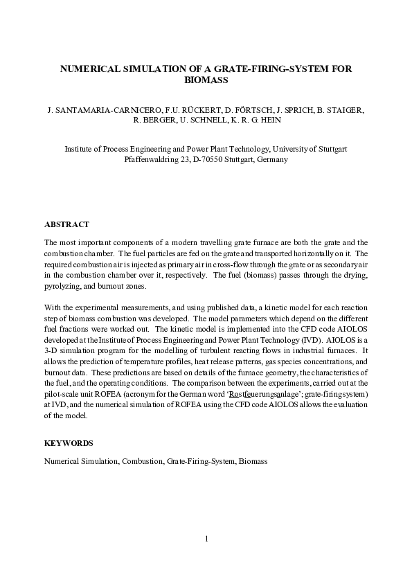 (PDF) NUMERICAL SIMULATION OF A GRATE-FIRING-SYSTEM FOR BIOMASS