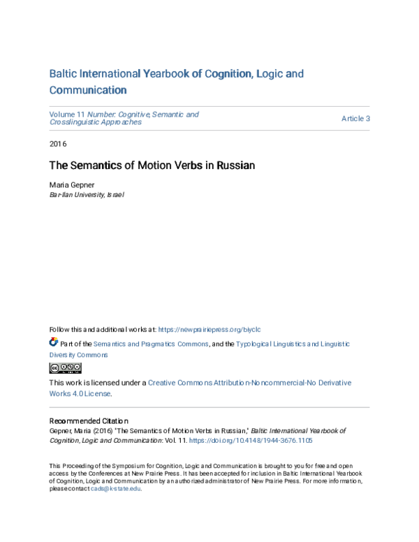 (PDF) The Semantics of Motion Verbs in Russian