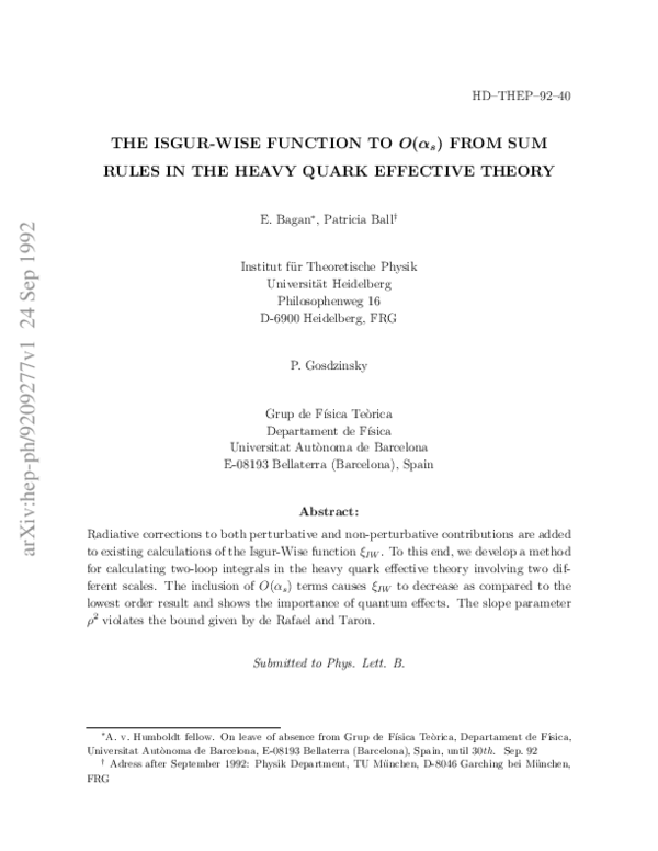 (PDF) The Isgur-Wise function to O(αs) from sum rules in the heavy quark effective theory