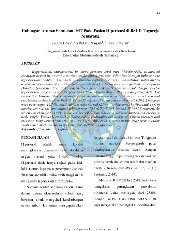 (PDF) Hubungan Asupan Serat dan IMT Pada Pasien Hipertensi di RSUD ...