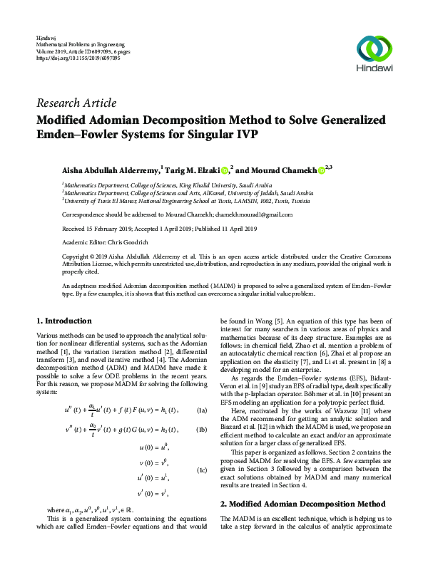 (PDF) Modified Adomian Decomposition Method to Solve Generalized Emden–Fowler Systems for ...