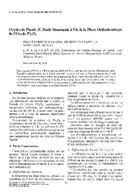 (PDF) Oxydes de plomb. II. Etude structurale a 5 K de la phase ...