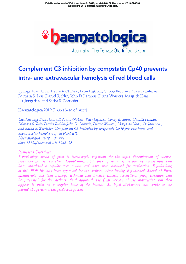 (PDF) Complement C3 inhibition by compstatin Cp40 prevents intra- and ...