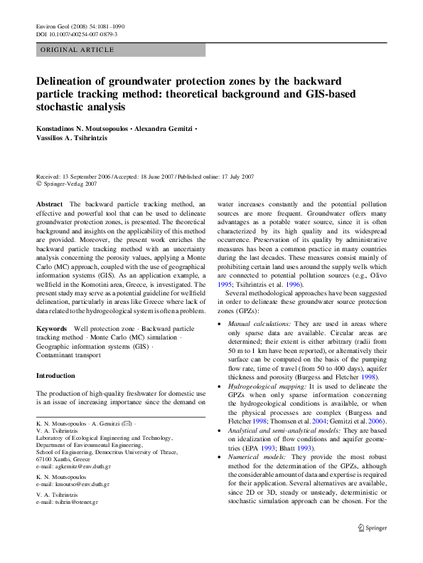 (PDF) Delineation of groundwater protection zones by the backward ...